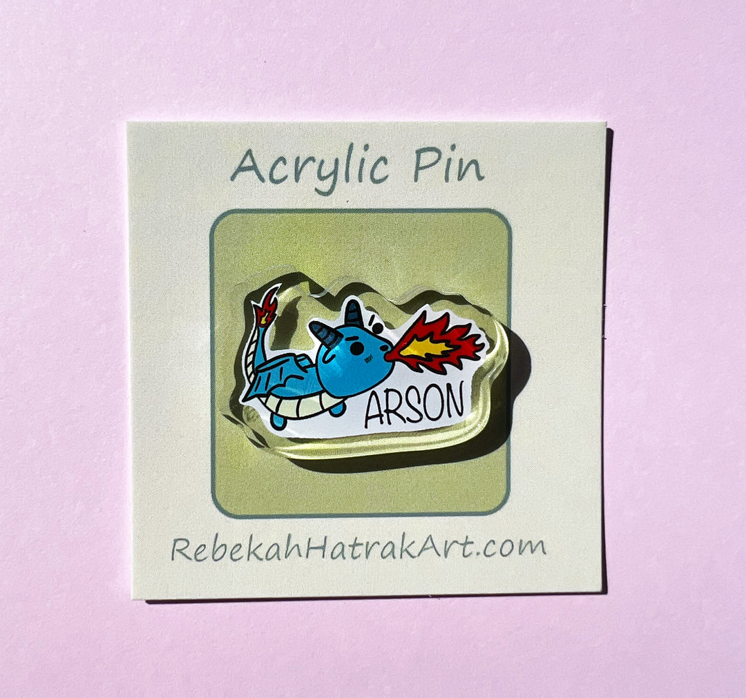 Arson Dragon Acrylic Pin – Frog and Fern Studios