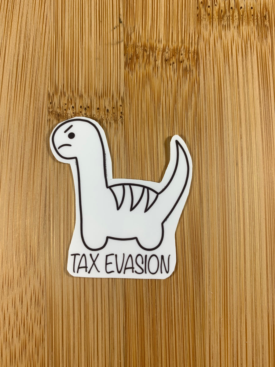 Tax evasion dinosaur vinyl sticker – Frog and Fern Studios