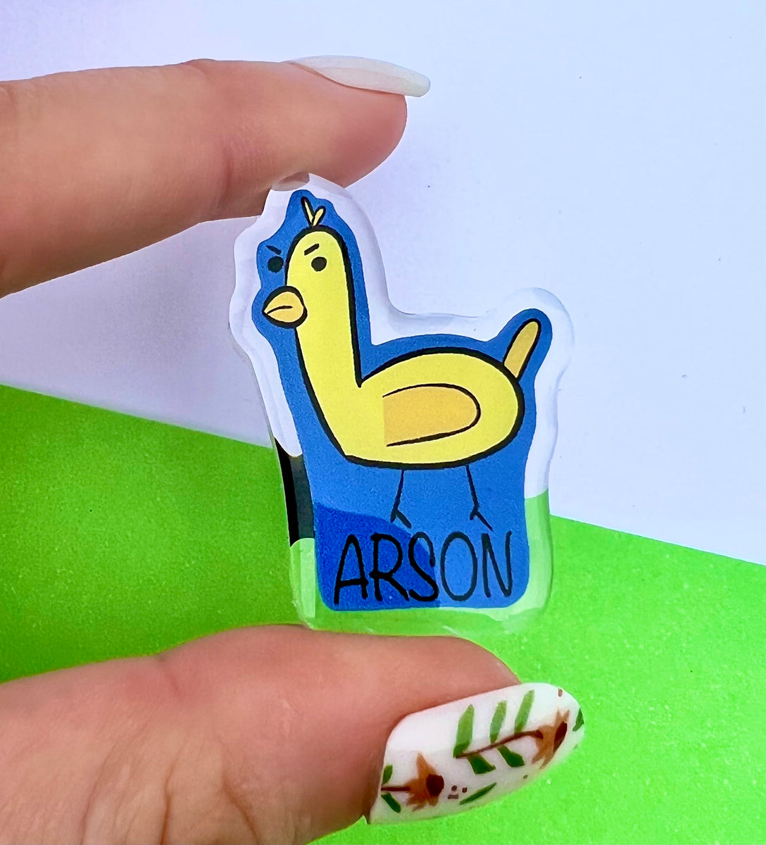 Arson Chicken Acrylic Pin – Frog and Fern Studios